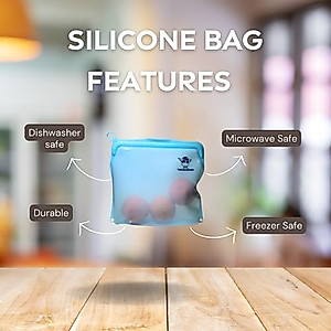 Gaia's Eco Kitchen Multipurpose Reusable Food Storage Bags - Silicone Pouches - Leakproof, Sustainable - Fresh & Frozen Meals, Snacks, On-The-Go - Freezer, Oven, Microwave, Dishwasher Safe - 3 Pack (16 oz, 30 oz, & 50 oz)