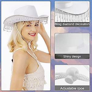 quescu Bridal Cowboy Hat and Veil Bachelorette Party,White Cowgirl Hat Wedding Bridal Shower Decoration (Style 2)