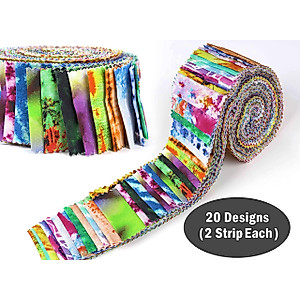 Soimoi 40Pcs Tie Dye Print Cotton Precut Fabrics for Quilting Craft Strips 2.5x42inches Jelly Roll - Multicolor