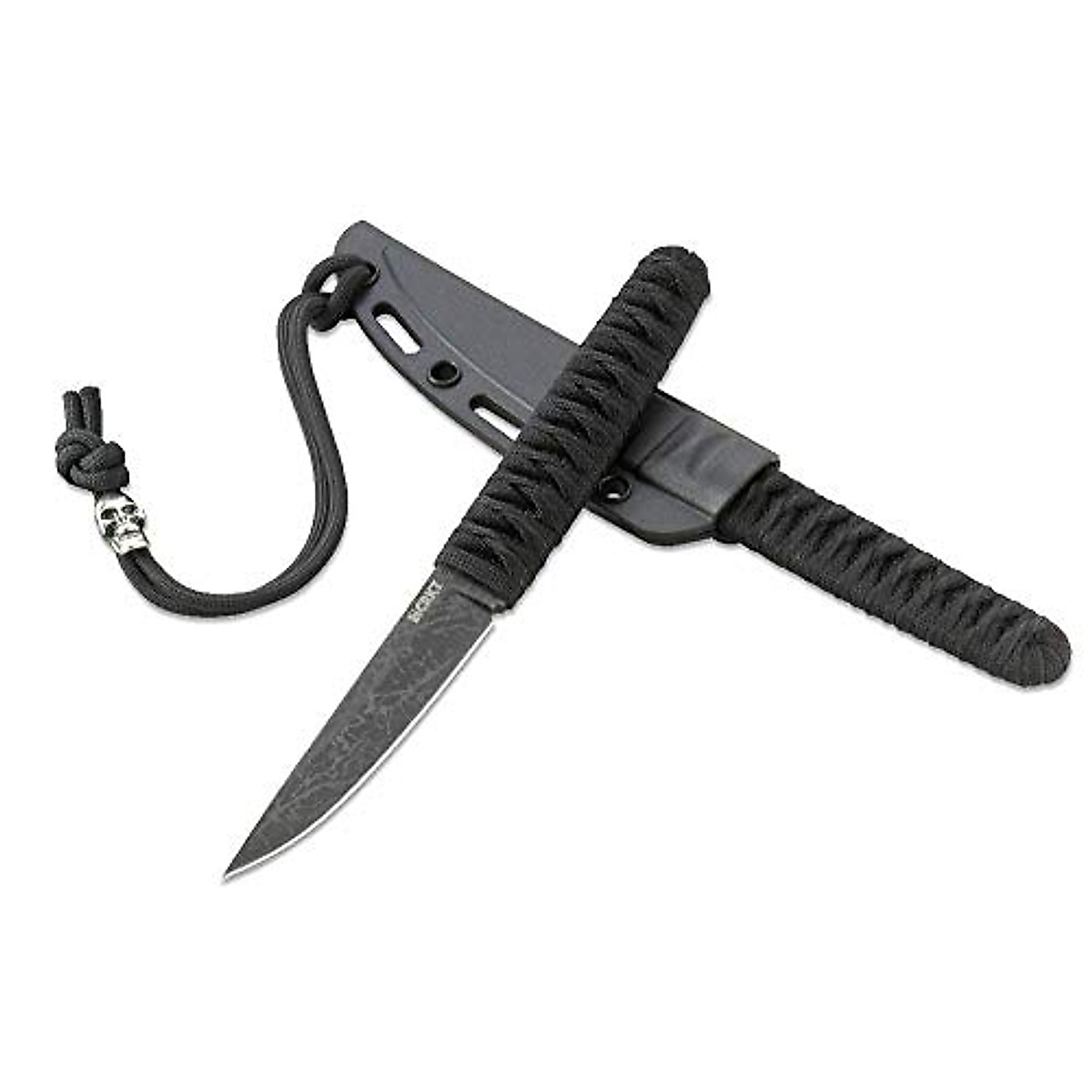 CRKT Obake Fixed Blade Knife: Burnley Titanium Nitride Plain Edge EDC Knife, Outdoor Utility Knife with Handle Wrap, Etched Blade, and Nylon Sheath 2367