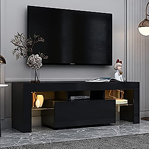 BAMACAR LED TV Stand For 60 Inch TV, LED Entertainment Center For 55 50 Inch TV, Black TV Stand For 55+ Inch TV, Gaming TV Stand For Living Room Bedroom, 60 Inch TV Stand With Storage Media TV Console