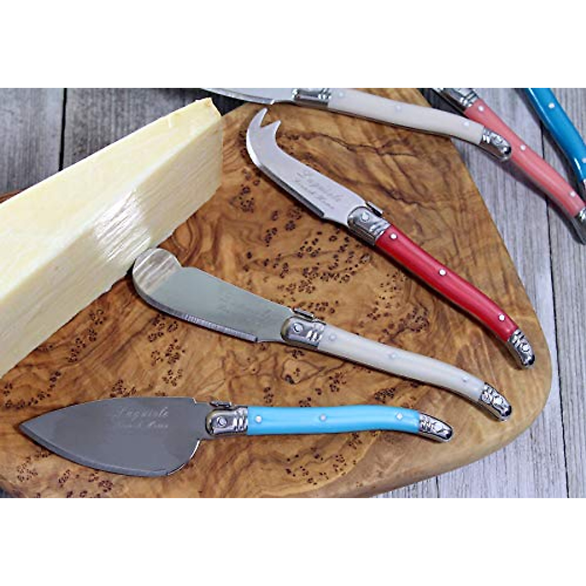 Laguiole 7-Piece Cheese Knife Set (Coral & Turquoise) Stainless Steel Cheese Knives Set, Cheese Spreader & Butter Knife Spreader, Luxurious Cheese Board Utensils & Charcuterie Knife Set for Parties