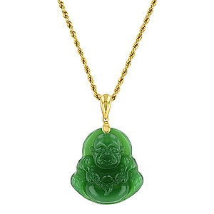 Smiling Laughing Buddha Green Jade Pendant Necklace Rope Chain Genuine Certified Grade A Jadeite Jade Hand Crafted, Jade Necklace, Gold Buddha necklace, Buddha chain, Jade Medallion 24" Rope Necklace