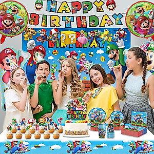 Cartoon Birthday Party Supplies Decorations Cartoon Game Backdrop Banner Cake Topper Balloons Cartoon Party Table Cloth Plates Cups etc Cartoon Game Birthday Party Supplies