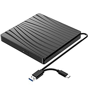 QDSYLQ External CD/DVD Drive for Laptop, USB 3.0 & Type-C Portable CD DVD +/-RW Burner Optical Drive Reader Writer DVD Player for Laptop iMac PC Desktop MacBook, Windows 11/10/8/7/XP/Linux/MacOS