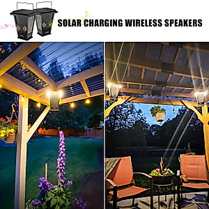 pohopa Bluetooth Speakers Waterproof, Solar Powered 2 Packs True Wireless Stereo Sound 20W Speakers Dual Pairing Lantern Indoor Outdoor Speakers with 20 Piece LED Lights, Richer Bass, Black