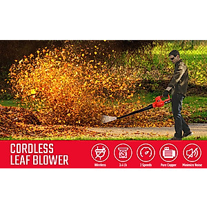 Leaf Blower, VOLTKORE 20V Cordless Leaf Blower, Electric Battery Powered Leaf Blower for Blowing Leaves, Dust in Lawn, Patio, Jobsite...(Quick Charger & 2 Battery Included)