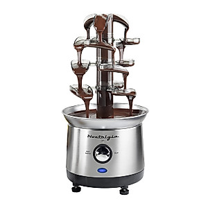 Nostalgia 4 Tier Electric Chocolate Fondue Fountain Machine for Parties - Melts Cheese, Queso, Candy, and Liqueur - Dip Strawberries, Apple Wedges, Vegetables, and More - 32-Ounce - Stainless Steel