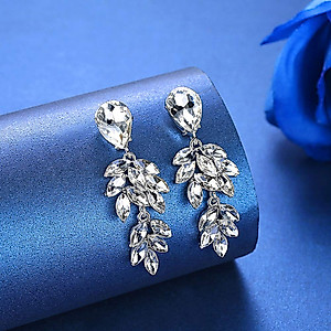 mecresh Silver Transparent Cute Crystal Leaf Filigree Cluster Chandelier Drop Dangle Earrings Jewelry for Women's Day 2022 Fashion Jewelry