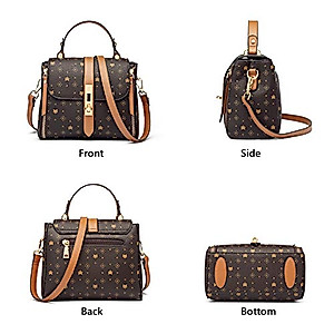 PVC Leather Handbags for Women, Faux Leather Ladies Small Monogram Top-handle Bags with Adjustable Shoulder Strap Mini Crossbody Zipper Bags Womens Signature Satchel Purses and Handbags Girls (Brown)