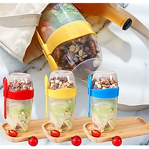 Habysedu Keep Fit Salad Meal Shaker Cup,Travel Cup with Snack Bowl, Portable Fruit and Vegetable Salad Cups Container with Fork & Salad Dressing Holder, Overnight Oats Containers with Lids(Blue)