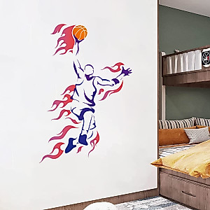 WOYINIS Removable Basketball Dunk Wall Decals Sports Player Silhouette Wall Stickers Peel & Stick Basketball Wall Decor for Teens Boys Room Living Room Classroom Playroom Wall Decoration