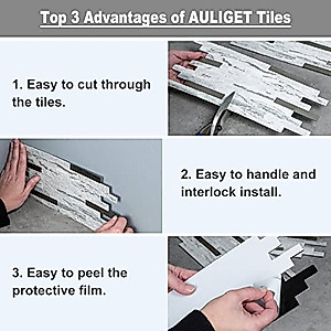 AULIGET 20 Sheets Peel and Stick Backsplash, Distressed Wood Look PVC Wall Tiles Stick on Backsplash for Kitchen