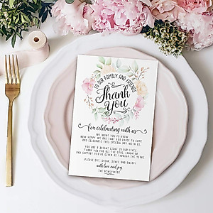 Wedding Thank You Place Cards - Set of 50 - Floral Wedding and Newly Weds Accessories, Wedding Planning Supplies, Great for Guest Dinner Table Settings, Blank Stationery
