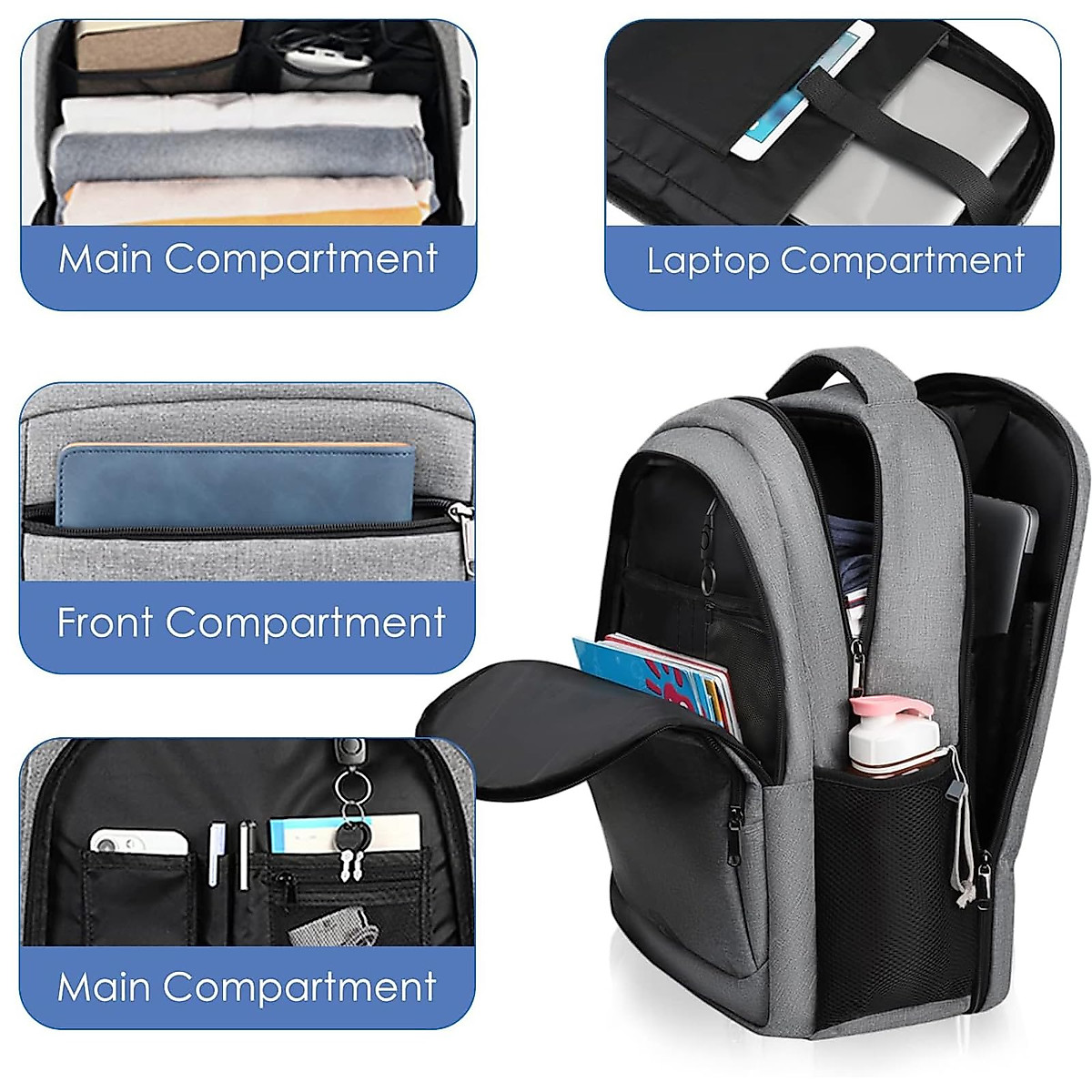 42L Extra Large Backpack, Anti Theft TSA Flight Approved Laptop Backpack for Men Women, 17.3 Inch Business Computer Backpack with USB Port, Water Resistant Teacher Nurse Travel Weekender Daypack, Grey