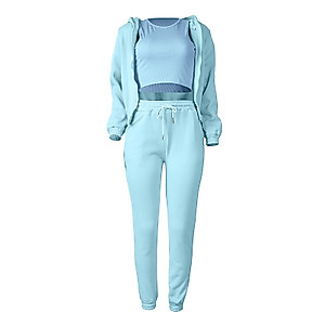 sumensumen Womens Sweat Suits 2 Piece With Hoodie,Lounge Sets 2 Piece Outfits-Hoodie Sweatshirt and Jogger Sweatpants Blue,X-Large
