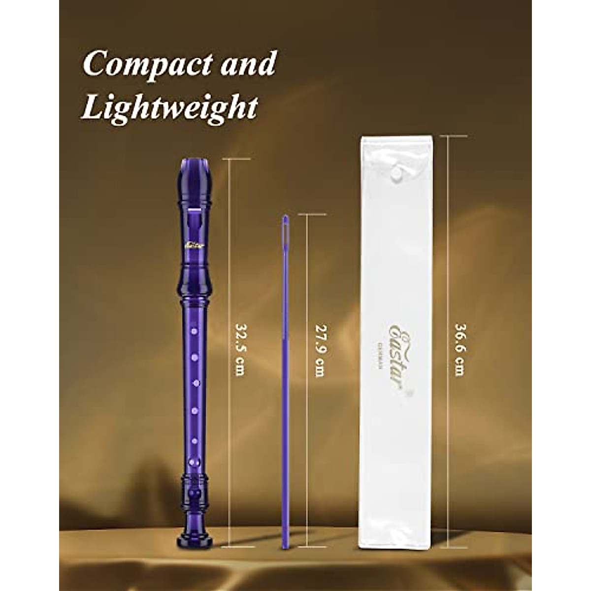 Eastar Soprano Recorder Instrument for Kids Students Beginners, German fingering C Key Recorder Instrument 3 Piece with Cleaning Kit, Storage Bag, Fingering Chart, ERS-1GPu, Purple, School-Approved