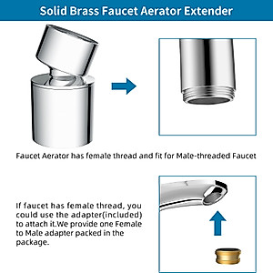 Hibbent Faucet Aerator, 360° Twist and Swivel Kitchen Sink Aerator, Dual-function 2-Flow Sprayer Faucet Head, Big Angle Sink Sprayer Attachement, Faucet Replacement Part 55/64'' Female Thread, Chrome