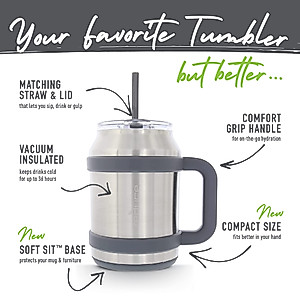 REDUCE Cold1 50 oz Reusable Mug Tumbler with Handle - Insulated Stainless Steel Water Bottle for Home, Office and Gym; Straw or Leakproof Flip Lid, Keeps Drinks Ice Cold All Day - Metal Finish