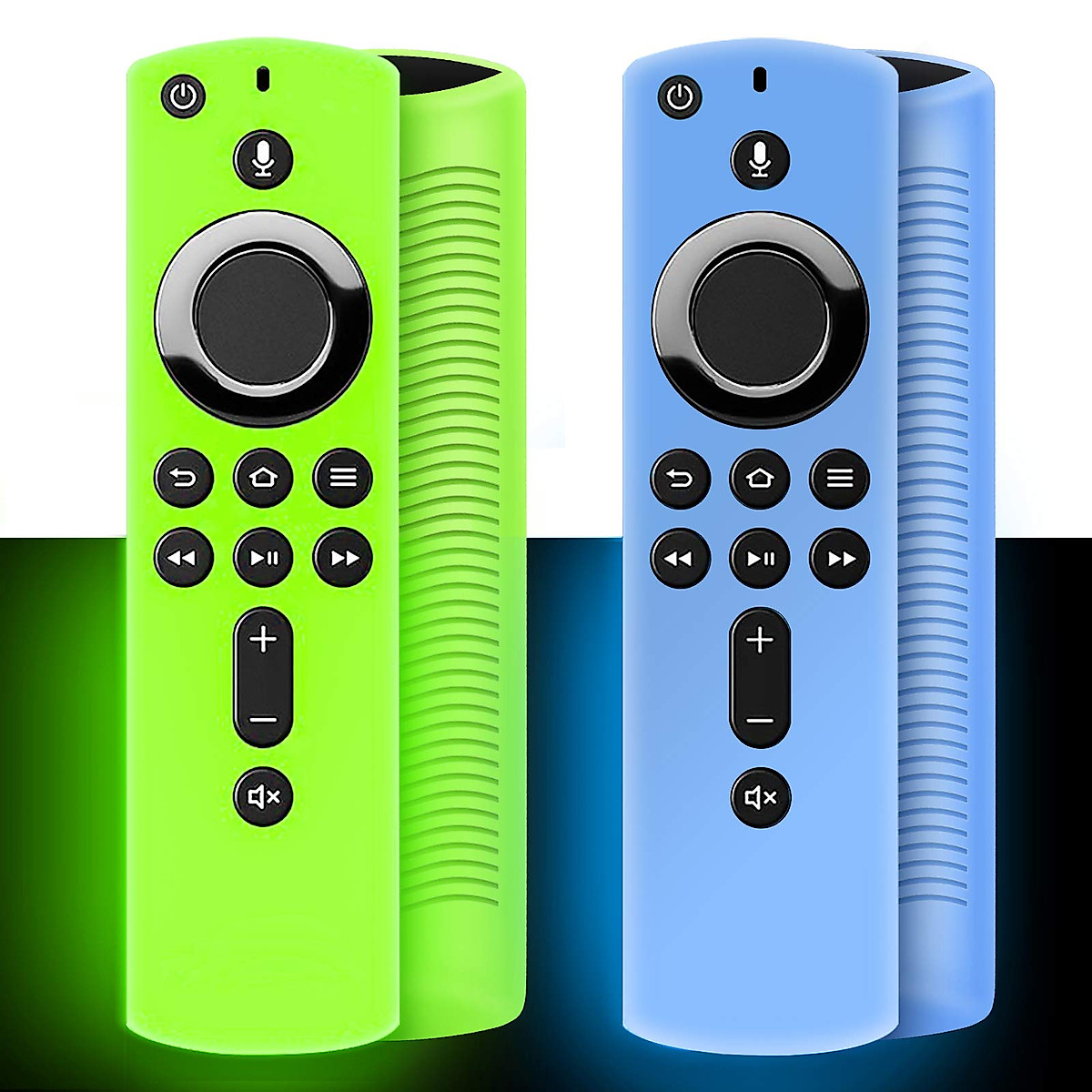 [2 Pack ] 4K Firestick Remote Cover Case, Silicone Remote Cover Case Compatible with 4K TV Stick, Lightweight Anti Slip Shockproof (Glowing Green & Blue)