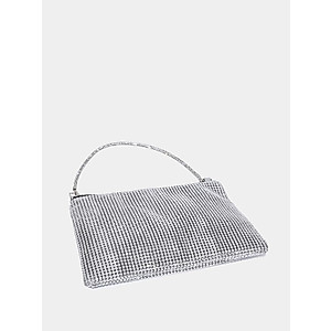 Verdusa Women's Shiny Rhinestone Evening Handbag Hobo Bag Clutch Purse Silver one-size