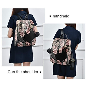 ALAZA Watercolor Skulls and Roses Backpack Purse with Adjustable Straps for Woman Ladies