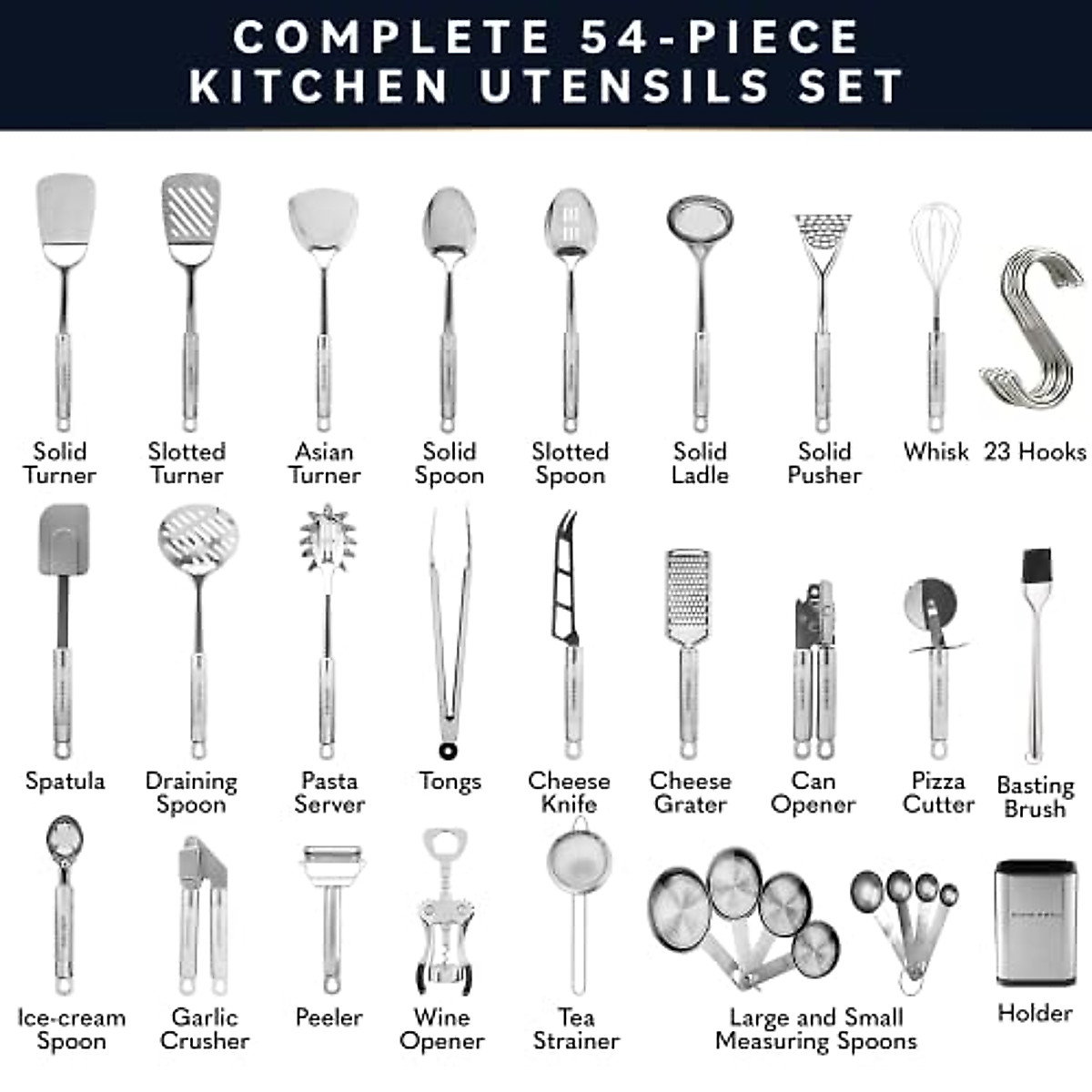 Home Hero Kitchen Utensils Set - Stainless Steel Cooking Utensils Set with Spatula - Kitchen Gadgets & Kitchen Tool Gift 54-pcs Set