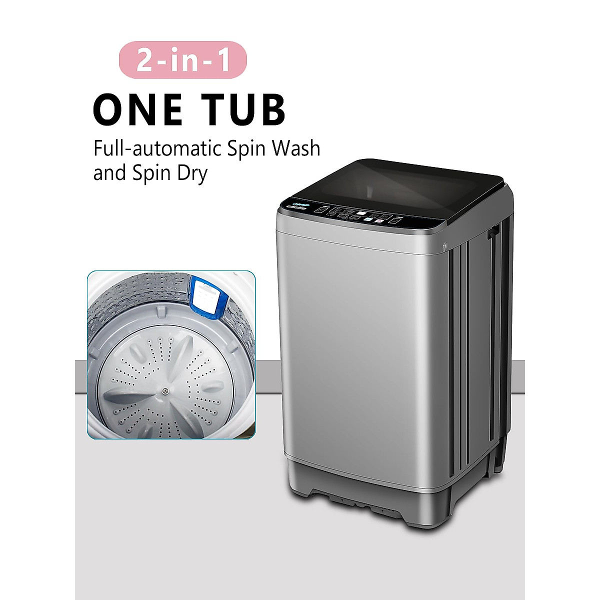 KRIB BLING Full-Automatic Washing Machine with LED Display 25 lbs Portable Washer 10 Wash Program & 8 Water Level Drain Pump Ideal for Camping, Apartment, Dorm Grey