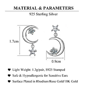 SLUYNZ 925 Sterling Silver CZ Crystal Star Moon Studs Earrings for Women Sparkling Asymmetric Studs Earrings (Star Moon Earrings)