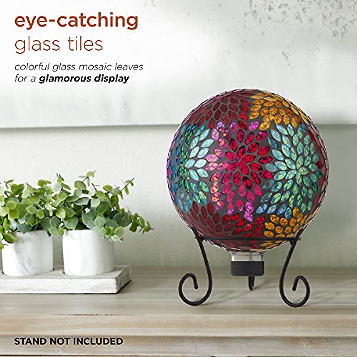 Alpine Corporation HMD172 Alpine 10" Diameter Indoor/Outdoor Glass Leaf Pattern Yard Decoration, Multicolor Gazing Globe