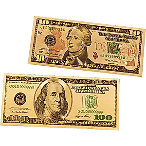 LONG7INES USA President 1/2/5/10/20/50/100 Dollar Bill Banknote, 24k Gold Coated Legacy Limited Edition Chief Executive Banknote Bill Great Gift for Coin Currency Collectors and Republican (70 Pack)