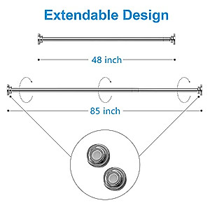 TEECK Shower Curtain Rod, 48-85 Inch Adjustable Tension Spring, Premium Stainless Steel, Anti-Slip, No Driling, No Rust, for Bathroom,Silver,Easy to use