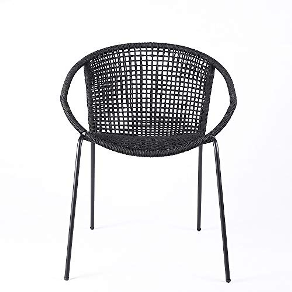 ARMEN LIVING LCSNSIBL Snack Indoor Outdoor Stackable Steel Dining Chair with Black Rope-Set of 2