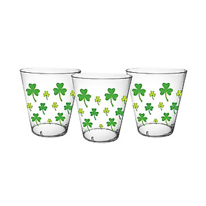 Party Essentials 40Count Hard Plastic 2 oz Printed Shot Glasses, Shamrocks, Clear