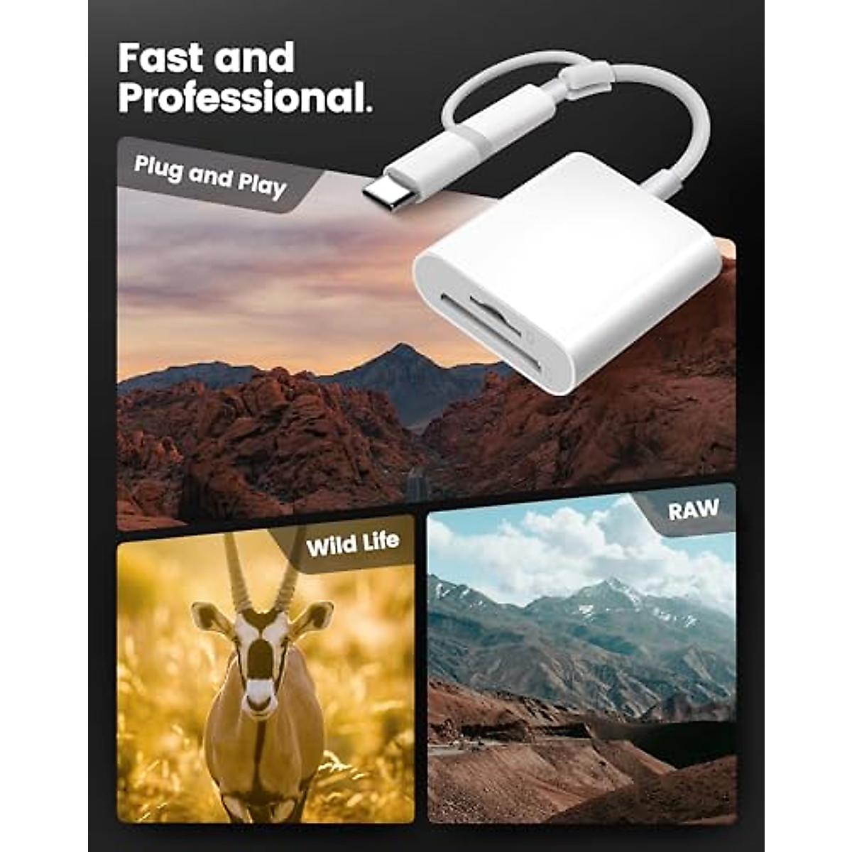 SD Card Reader for iPhone iPad, Dual Connector Memory SD Card Adapter, Support SD/MicroSD Cards, High-Speed Digital Trail Camera to iPhone Viewer, Plug and Play - White