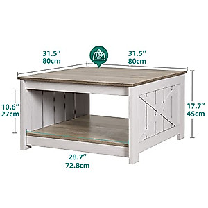 YITAHOME Coffee Table Farmhouse Coffee Table with Storage Rustic Wood Cocktail Table,Square Coffee Table for Living Meeting Room with Half Open Storage Compartment,Grey Wash