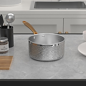 Homaz life 3-Quart Saucepan with Tempered Glass Lid, Tri-Ply Stainless Steel Cookware, Induction Ready, Compatible with All Cooktops, Dishwasher Safe, Non-Toxic, Gold-Colored Stay-Cool Handle