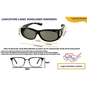 LensCovers Large Polarized Wraparound Sunglasses | Wear Over Sunglasses to Cover Eyeglasses or Prescription Glasses | Black Frame with Smoke Lens; Fitover for Glasses up to 5 3/4'' X 2''