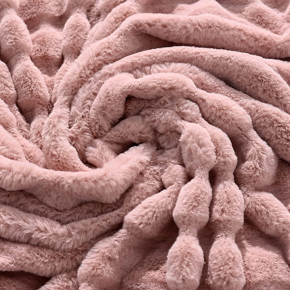 NEXHOME PRO Faux Fur Throw Blanket Pink, Luxury Soft Decorative Cozy Plush Long Shaggy Fluffy Blanket for Sofa Couch Bed Living Room, Reversible Puffy Thick Warm Blanket for Winter, 50"X60"