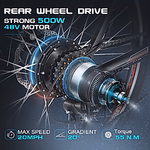 ANCHEER Electric Bike for Adults, 500W EBike, 48V 500WH Removable Battery, 3.5H Fast Charge, 21-Speed Gears, 26 * 2.1" Electric Mountain Bike, Color Display, Cruise Control, Ebikes for Adults