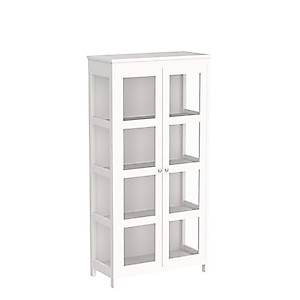 AIEGLE 5-Shelf Bookcase, Tall Display Shelf with 2 Acrylic Doors, Wooden Tall Bookcase Bookshelf Storage Cabinet for Living Room, White (35.4" L x 16.5" W x 72.3" H)