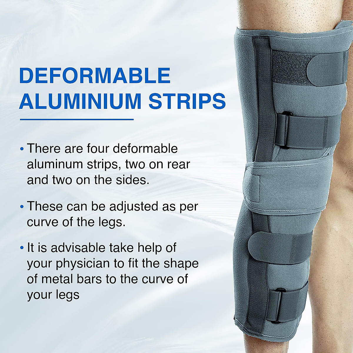 Wonder Care Knee Immobilizer Brace for Knee support for dislocation injuries ligament tear wraparound knee stabilizer splint for men & women (19” long) Grey-Small