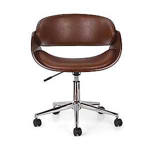 Christopher Knight Home Brinson ARMLESS Office Chair, Cognac Brown + Chrome + Walnut