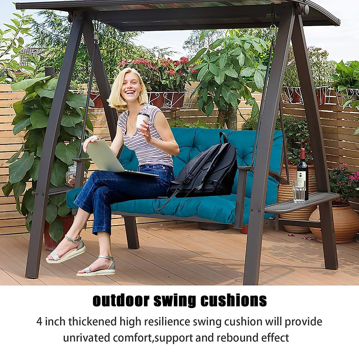 YJHMYGSN Swing Replacement Cushion, Swing Cushions for Outdoor Furniture, Swing 2-3 Seats Replacement Cushions for Garden Terrace, 60 x 40 Inches Bench Cushion with Backrest and Tie