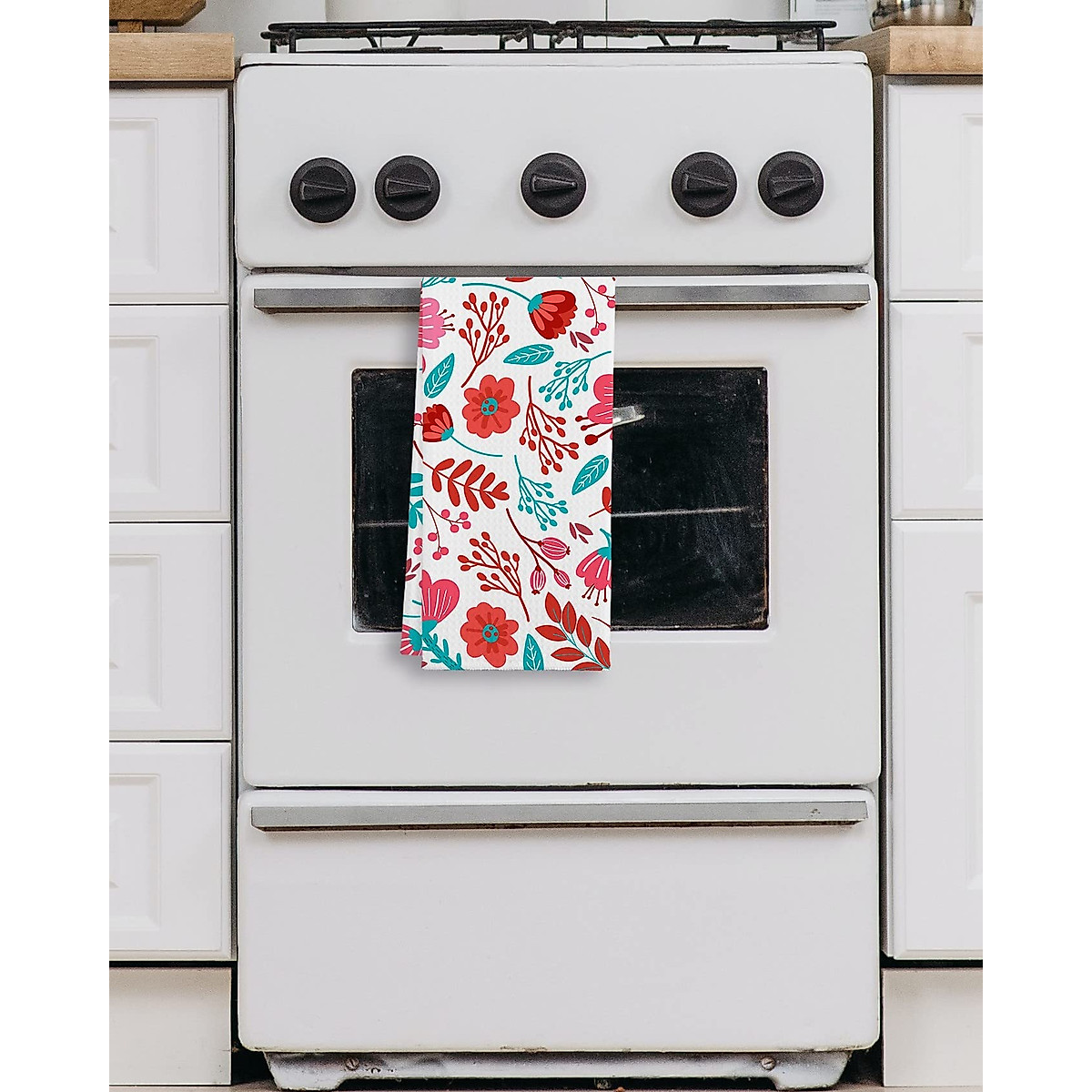 QIYUHOY Hand Drawn Floral Pattern in Red Tones Kitchen Towels or Tea Towels, 16 X 24 Inches Cotton Modern Dish Towels Dishcloths, Dish Cloth Flour Sack Hand Towel for Farmhouse Kitchen Decor