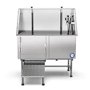 Flying Pig 50" Stainless Steel Pet Dog Grooming Bath Tub with Walk-in Ramp & Accessories (Left Door/Right Drain)