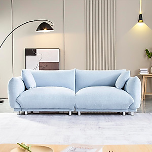 Sherpa Teddy Modular Sectional Sofa Cloud Couch, 87" Modern Luxury Contemporary 3-Seat Loveseat with Metal Legs, Lambswool Fabric Cloud Sofa&Couches for Living Room Furniture Sets,2 Pillows