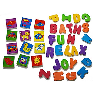 BUDDY & BARNEY Bath Time Alphabet Spell & Learn Stickers, Letter Foam Stickers Bath Toy for Children 3+, Pack of 38 Reusable Stickers, Bathtub, Tub, Shower, Boys, Girls, Kids