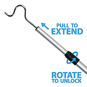 Richards Homewares Shepherds Aluminium Pole with a 2.75-Inch Hook and Cushioned Handle, Lightweight, Extendable from 36 to 62-Inch, Silver