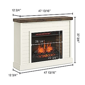 Bridgevine Home Electric Fireplace Mantel with Accent Wood Shelf and Surround, Realistic Logs and Flame Effect, Fireplace TV Stand, Adjustable LED Electric Heater with Remote Control, 48 Inch, White